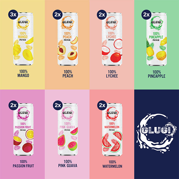Buy Glug 100% Juice Variety Pack - 7 Flavours 15 x 320ml Cans Online ...