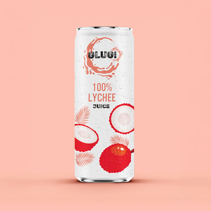 Buy Glug 100% Pink Lychee Juice 12 x 320ml Cans Online - 365 Drinks